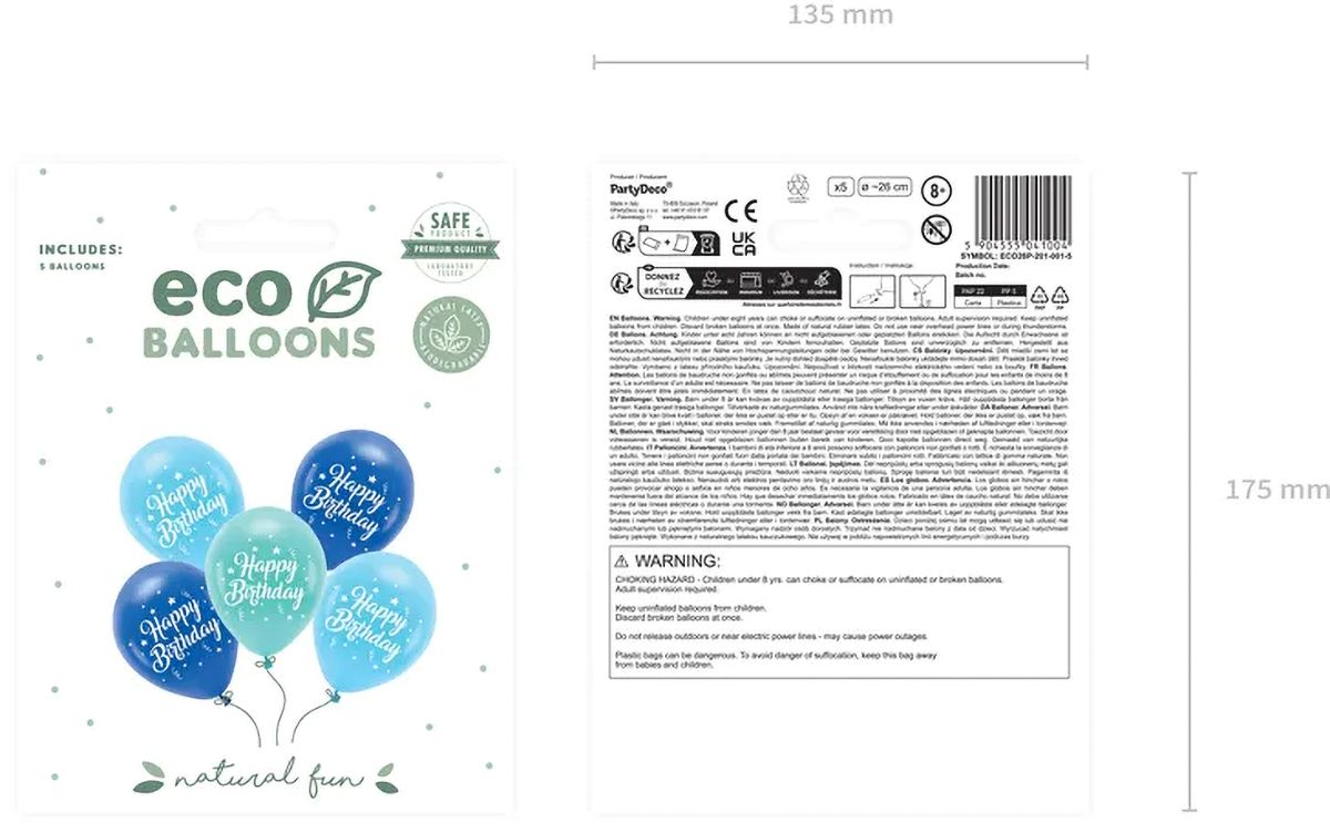 Комплект балони PartyDeco с надпис Happy Birthday, 26 см. сини ...