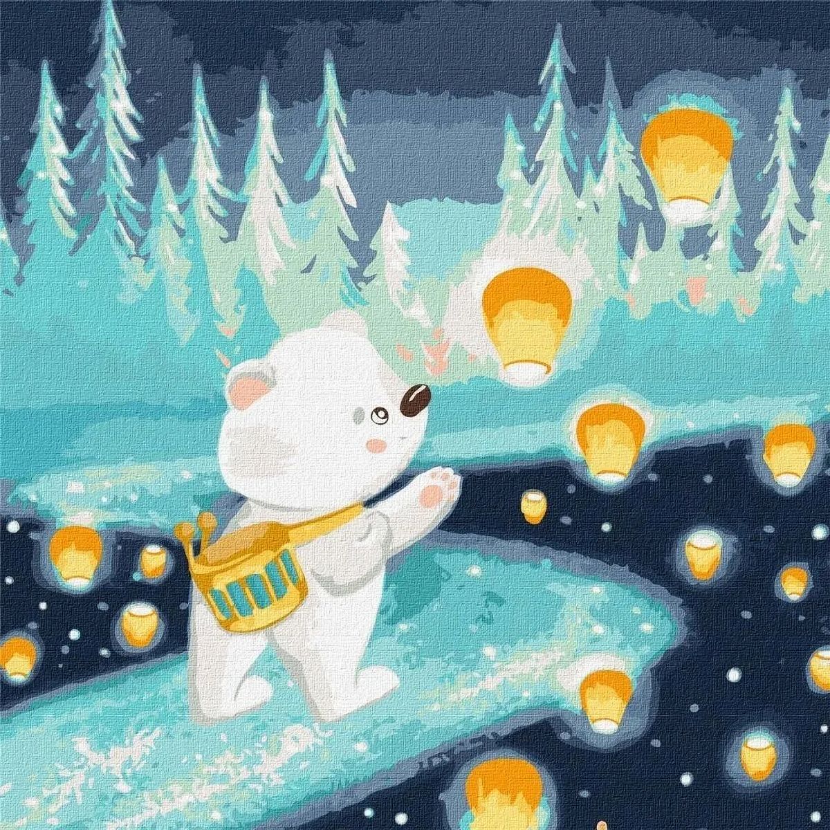 Комплект за лесно рисуване с акрилни бои Ideyka - Мече с фенери, 40 x ...