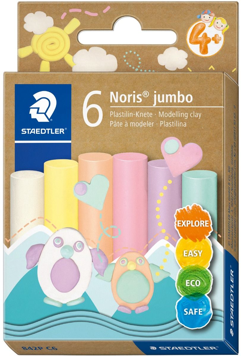 Пластилин Staedtler Noris Jumbo, 6 пастелни цвята - Книжарница Orange