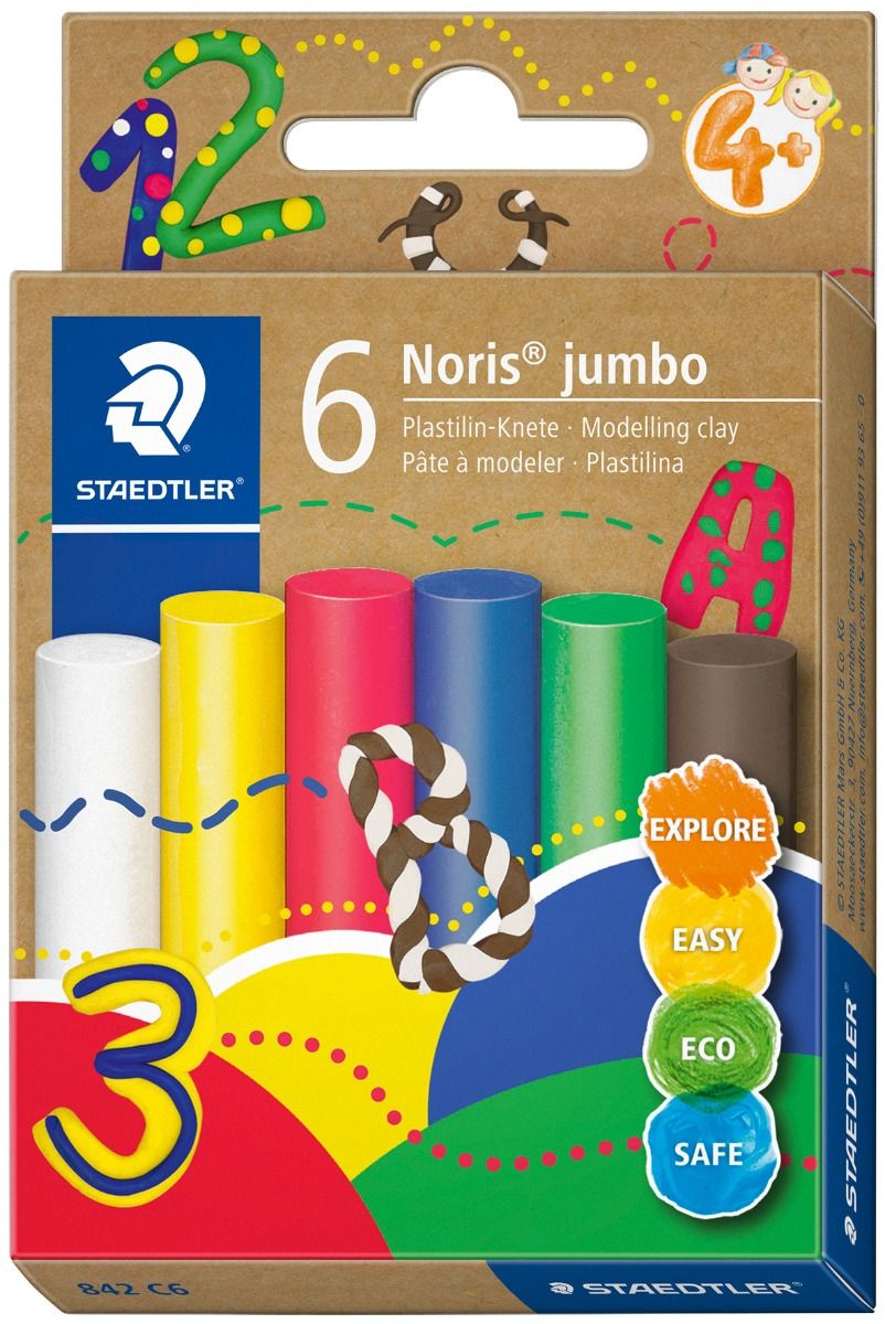 Пластилин Staedtler Noris Jumbo, 6 стандартни цвята - Книжарница Orange