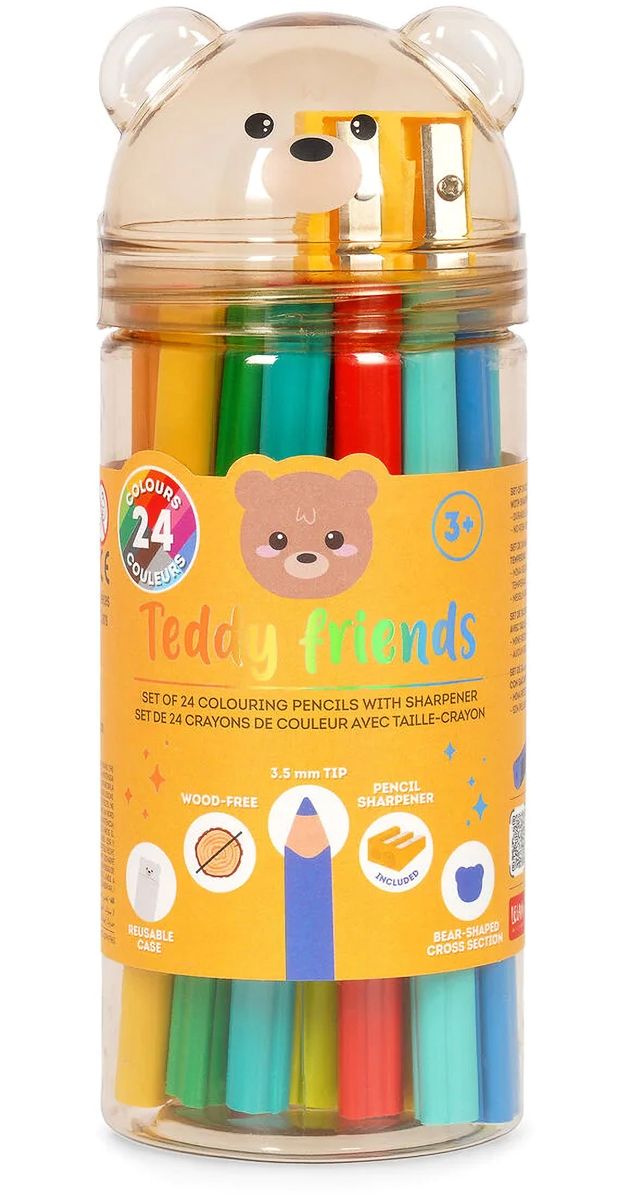 Комплект цветни моливи Legami - Teddy Friends с острилка - Книжарница ...